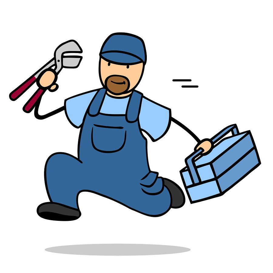 Fast cartoon plumber running as emergency service with tools | Painting CML